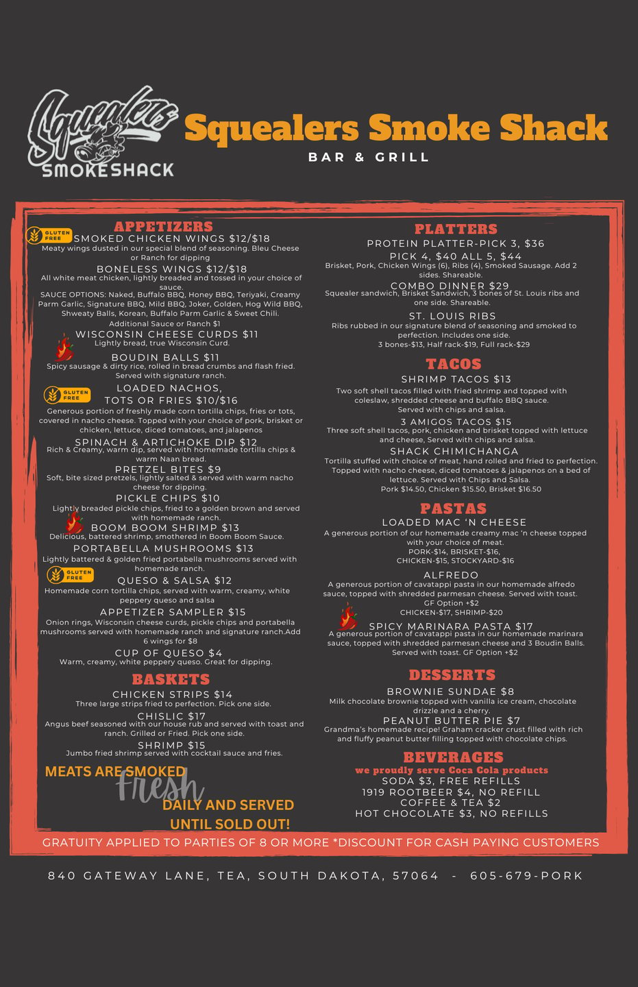 Full Service Restaurant In Tea SD - Squealer's Smoke Shack